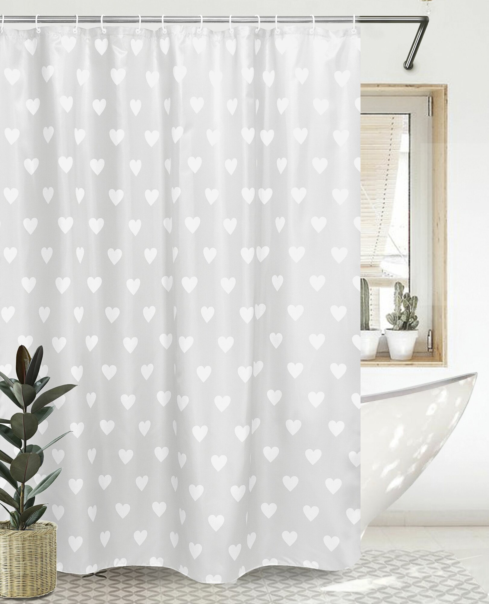 Штора занавеска для ванной BATH PLUS 180*180 тканевая водоотталкивающая пропитка Hearts серая