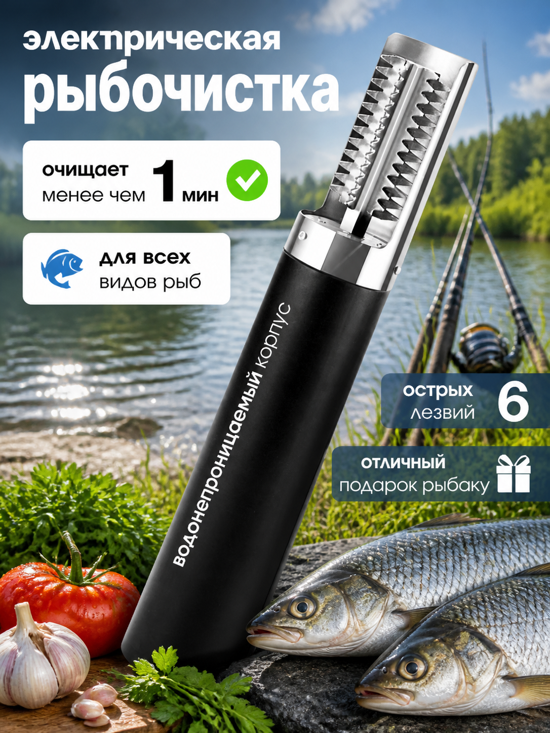 Рыбочистка электрическая, аккумуляторная, 125W, для чистки рыбы