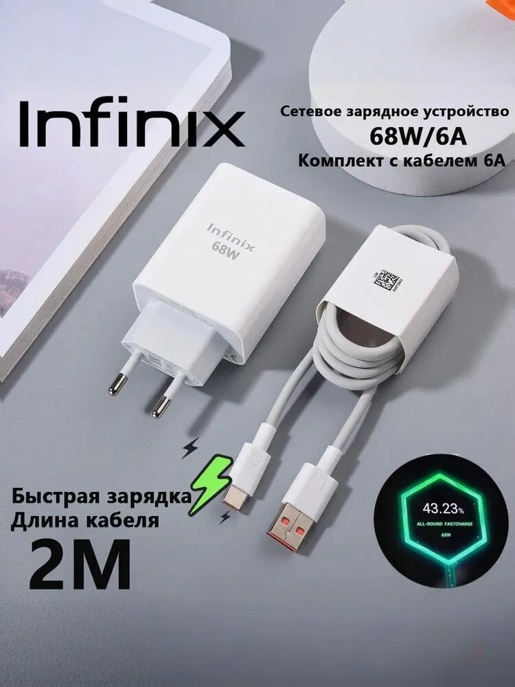 Сетевое зарядное устройство для Infinix 68W с USB входом /Быстрая зарядка для Infinix