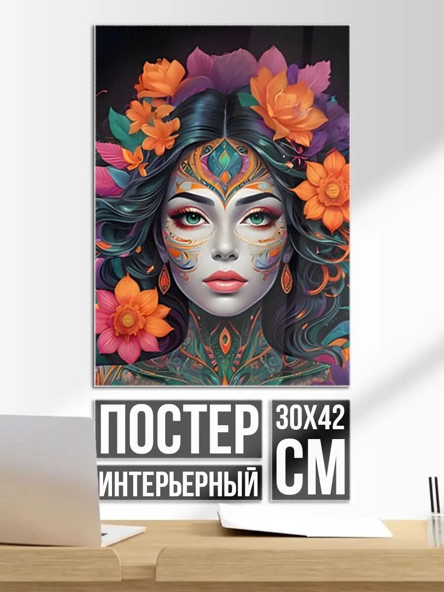Постер на стену Девушка с цветами