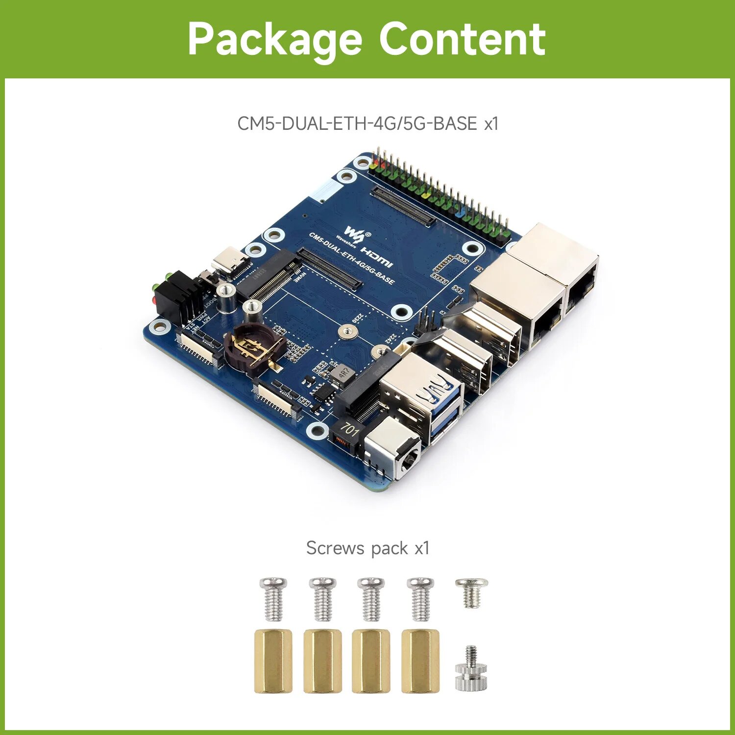 Базовая плата Waveshare Dual Ethernet для Raspberry Pi CM5, поддерживает модуль 4G/5G, двойные выходы с дисплеем 4K, двойные интерфейсы MIPI