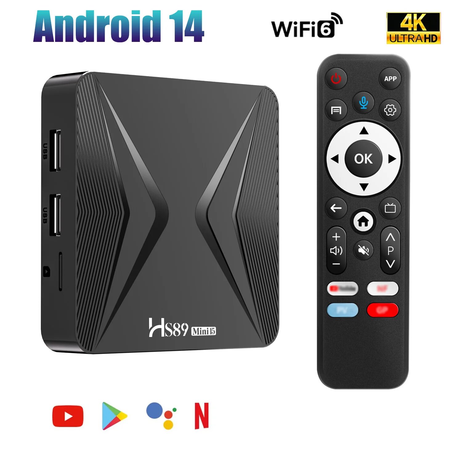 WOLAOYNN Android TV Box RK3539 4K с голосовым помощником 4GB 32GB, Европейская вилка (EU Plug)