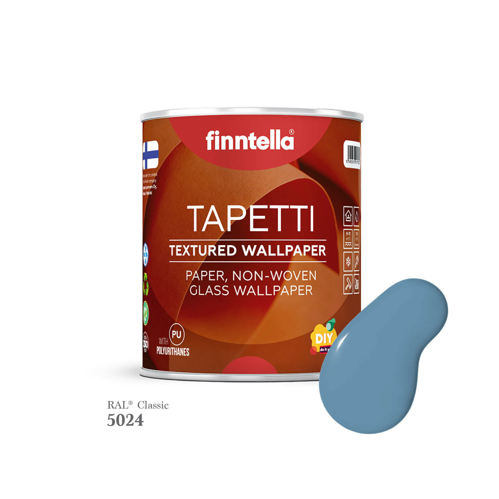Шелковисто-матовая краска для обоев под окраску TAPETTI SILKKI Matta FINNTELLA, Цвет RAL 5024 Пастельно-синий (Pastel blue), 0,9л