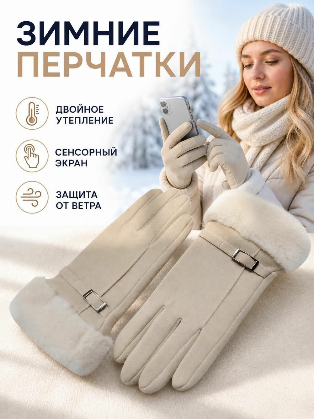 Перчатки  для женщин, размер OneSize, бежевый