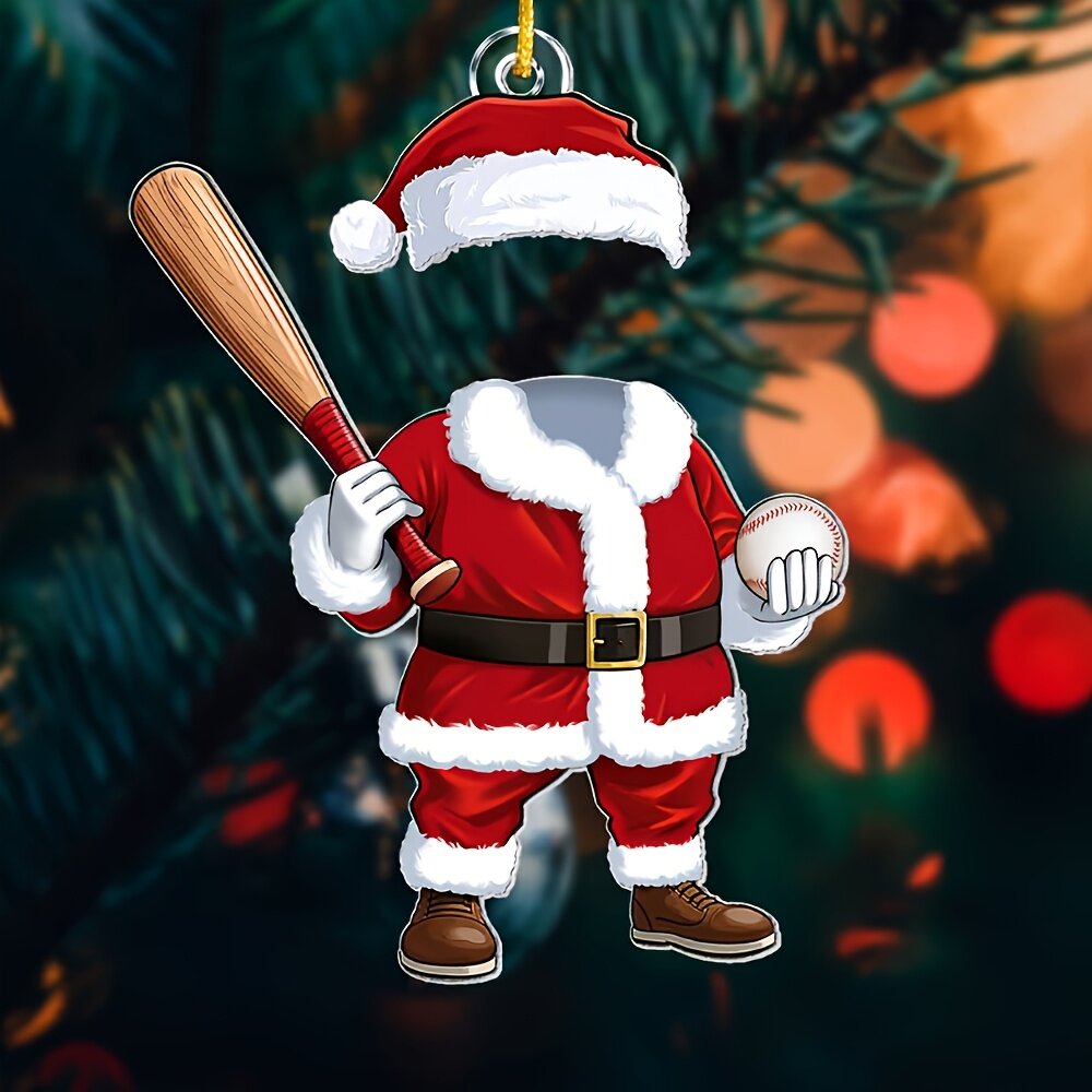 2D плоское персонализированное украшение с фото и именем в стиле бейсбол для ёлки, камина или двери