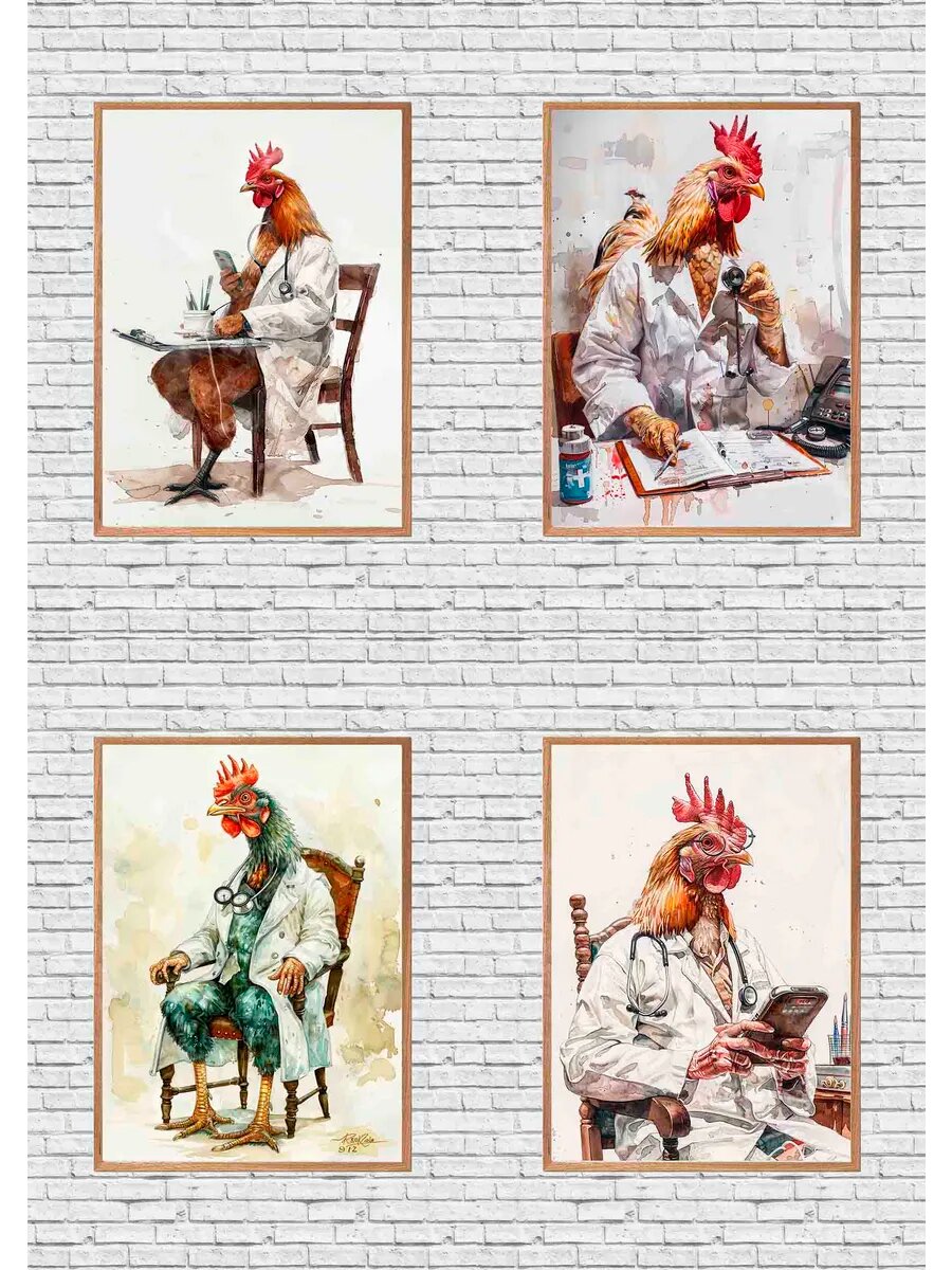 Куриный Птичий доктор, 4 Плаката, 30x21см