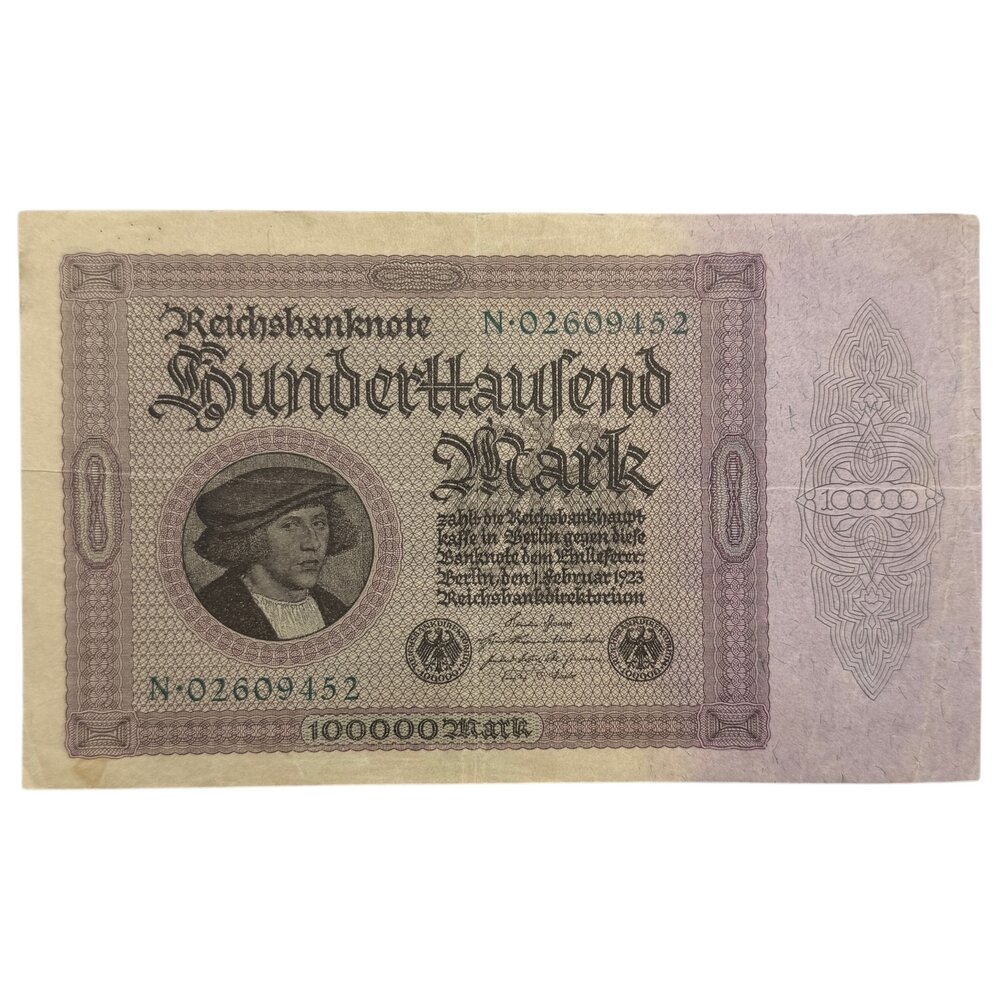 Веймарская республика (Германия) 100000 марок 1923 г. (01.02) (Без литеры) (Серия N)