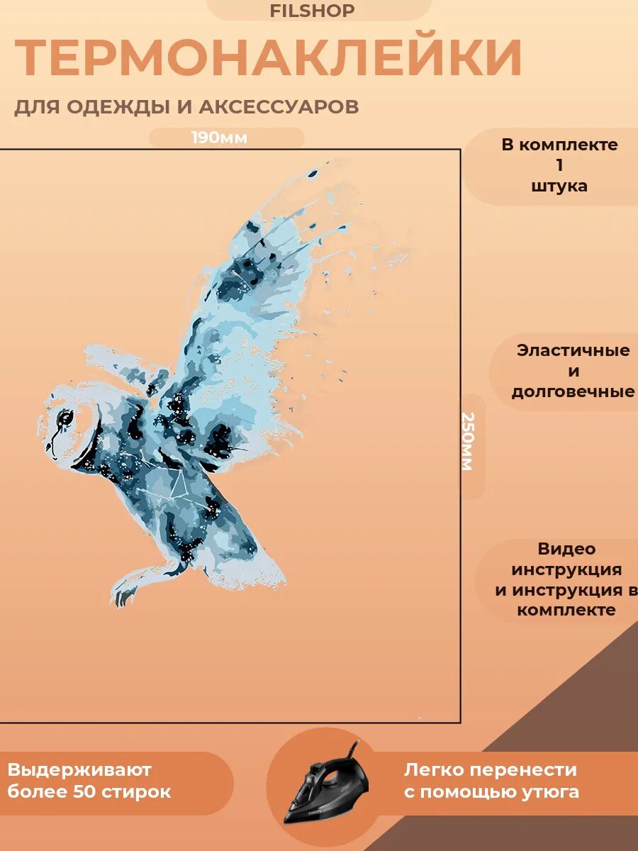 Термонаклейка на одежду сова