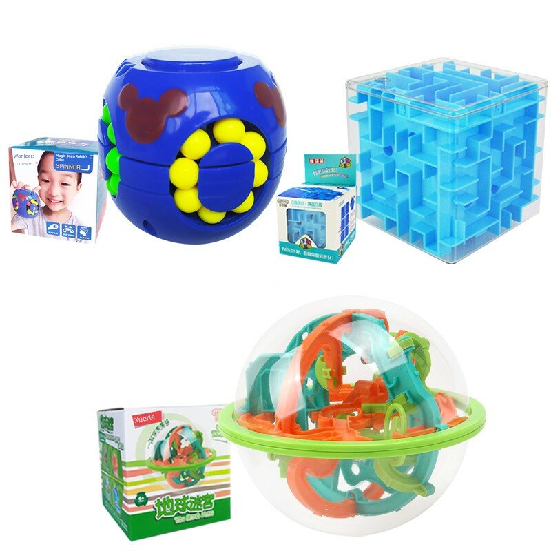 Leer's Extra Large Blue Earth Maze Cube с 100 уровнями, 3D головоломка-игрушка с магическим шаром и гироскопом