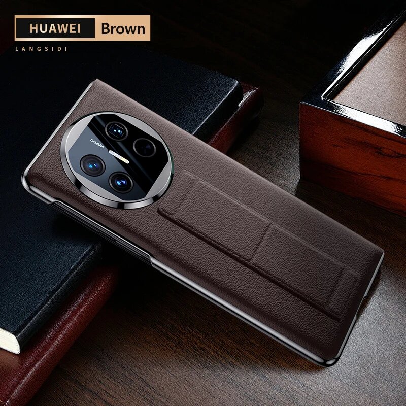 Умный флип-чехол LANGSIDI для Huawei Mate X6 X5 X3, натуральная Хуавей Мате X6, Коричневый, Brown