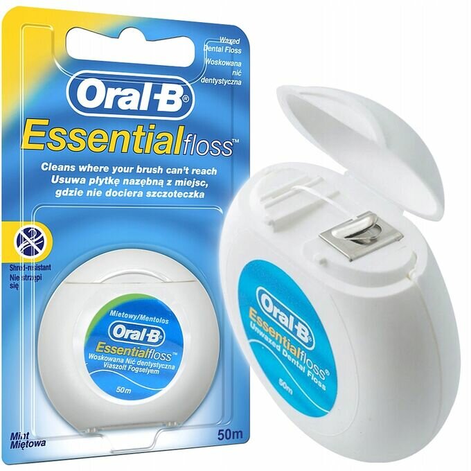 Oral-B зубная нить Essential вощеная, 21 г, мята, белый