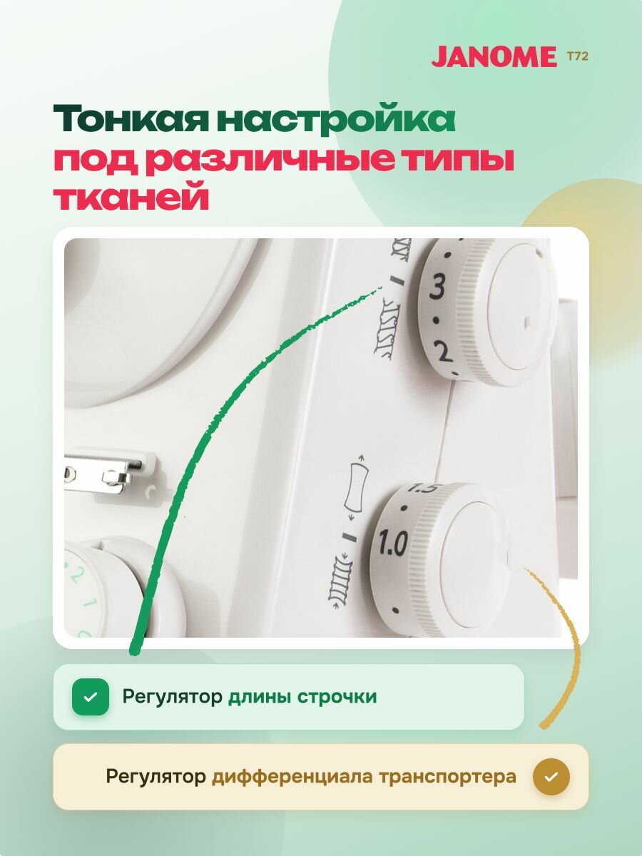 Оверлок швейный бытовой Janome T 72/ для дома/ 3/4-ниточный — фото 1