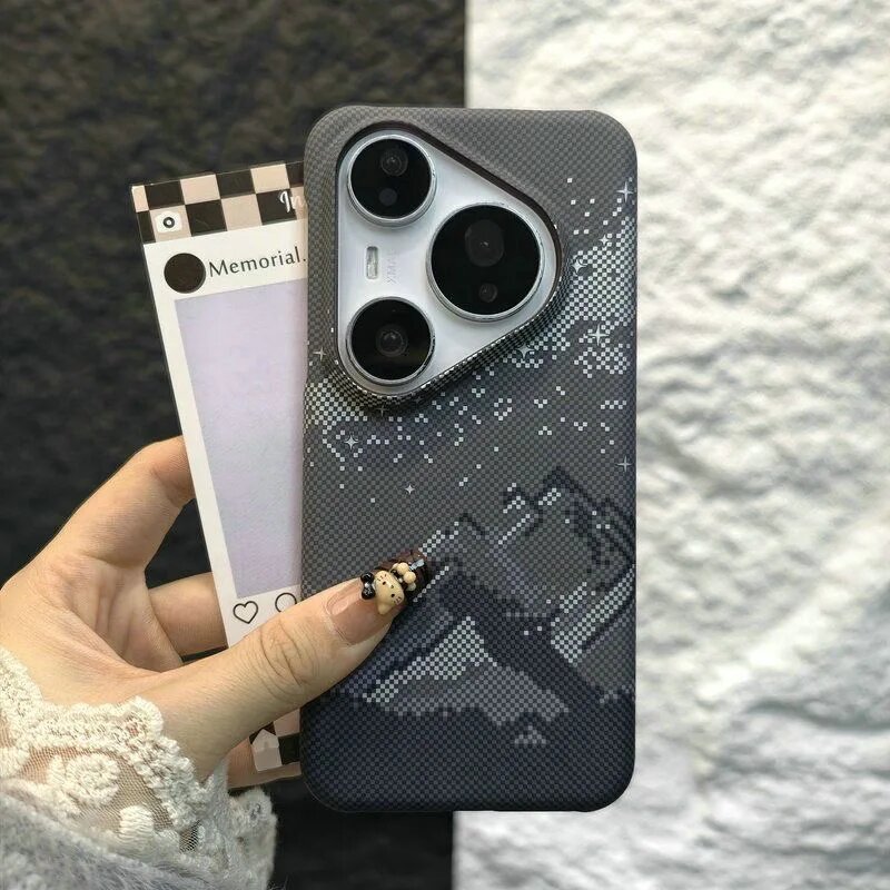 Встроенный магнитный чехол из кевлара с узором из углеродного HUAWEI Pura 90 Pro Max, Серый, Gray