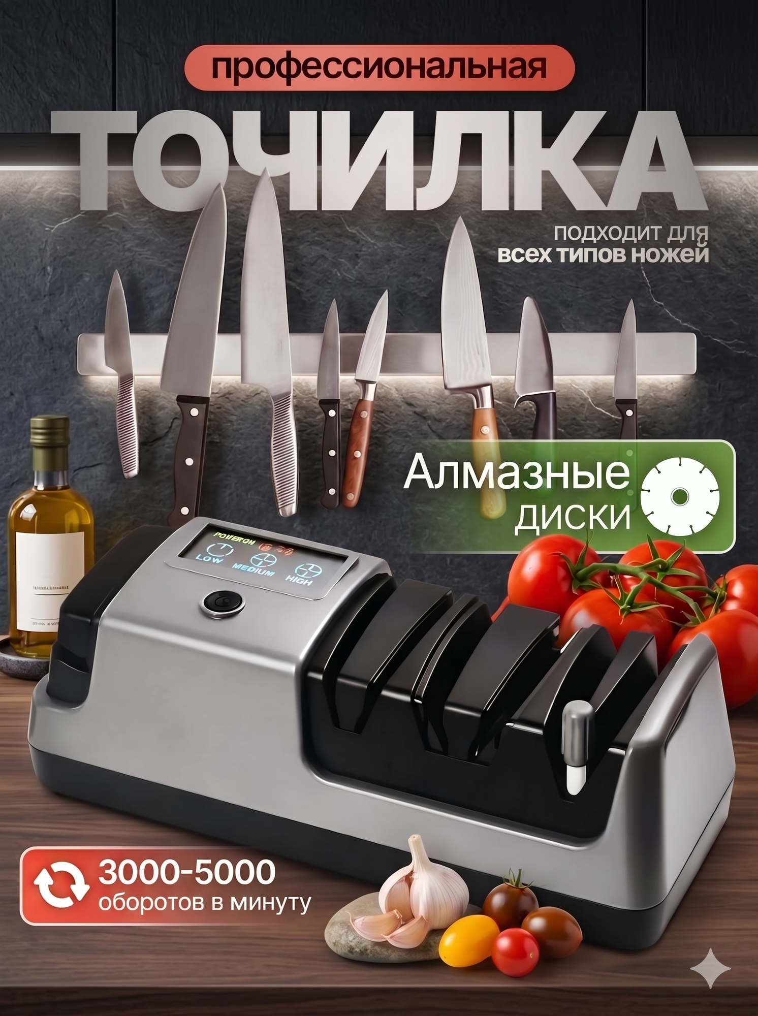 Электрическая точилка для ножей 5 в 1, серые EU Plug, для любых ножей