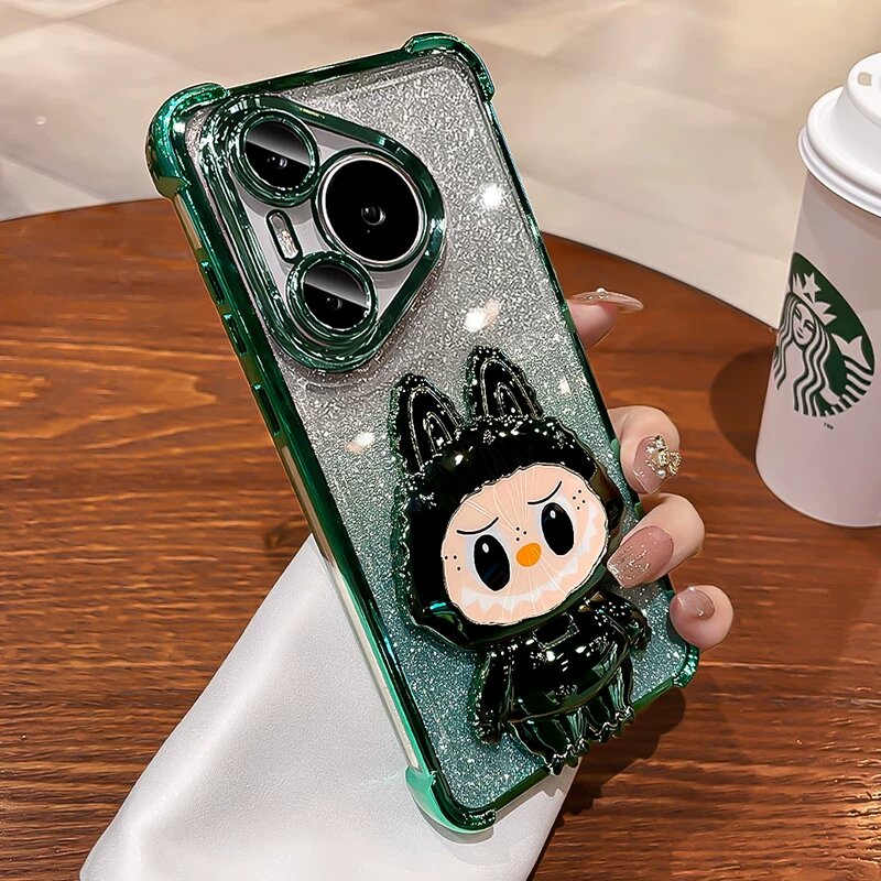 Чехол для Huawei P60 с зеркалом и подставкой, лесной зеленый + блестящая карта, прочная защита смартфона