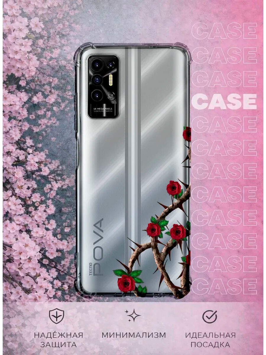 Чехол на Tecno Pova 2 с принтом Розы с шипами