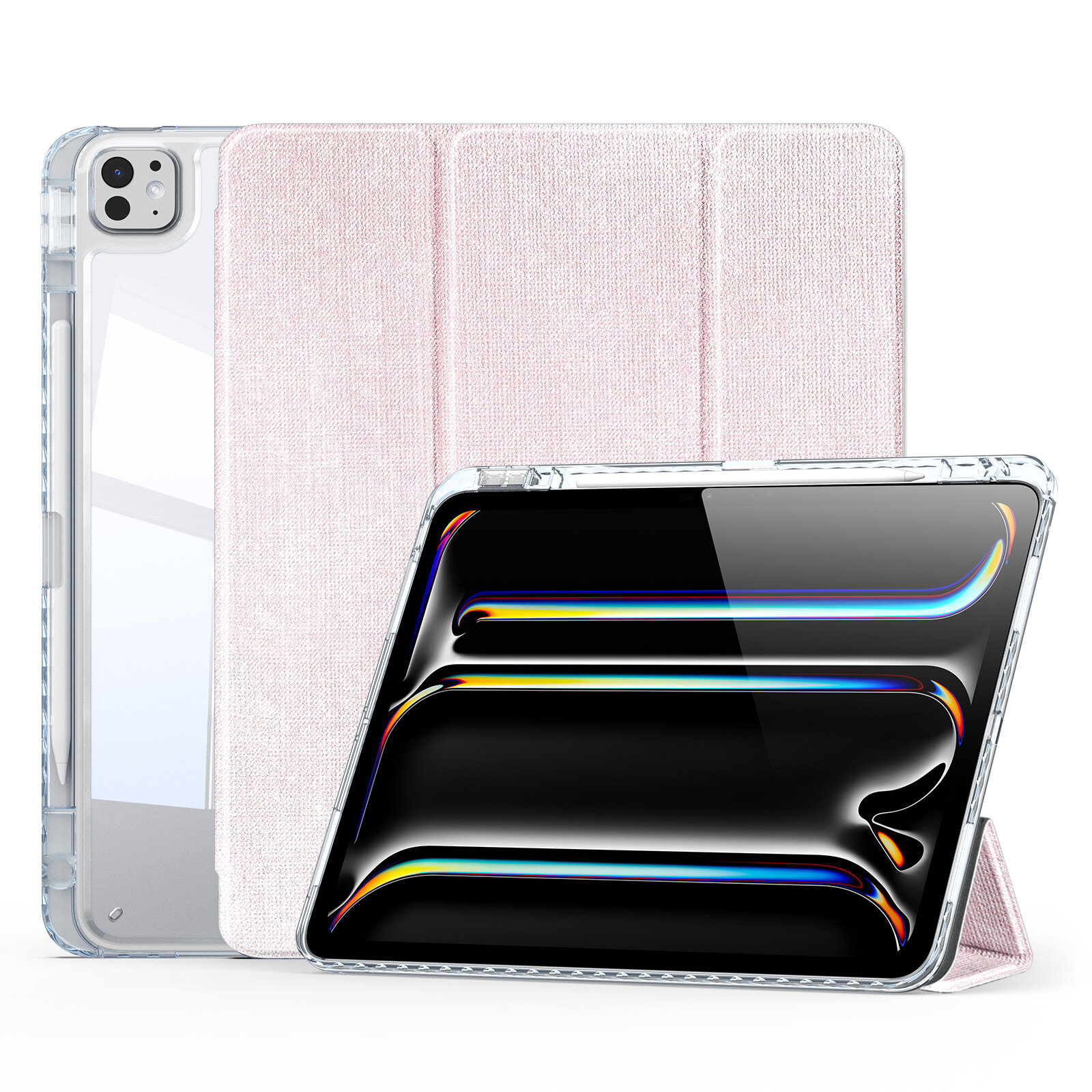 Чехол книжка розового цвета от Dux Ducis для Apple iPad Pro 13 с 2024 года, серия Unid Series Case, с держателем Apple Pencil и функцией автоматического перехода в спящий режим