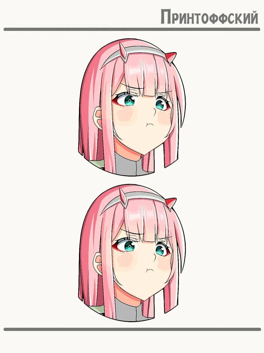 2-е (Две) Термонаклейки аниме ахегао zero two