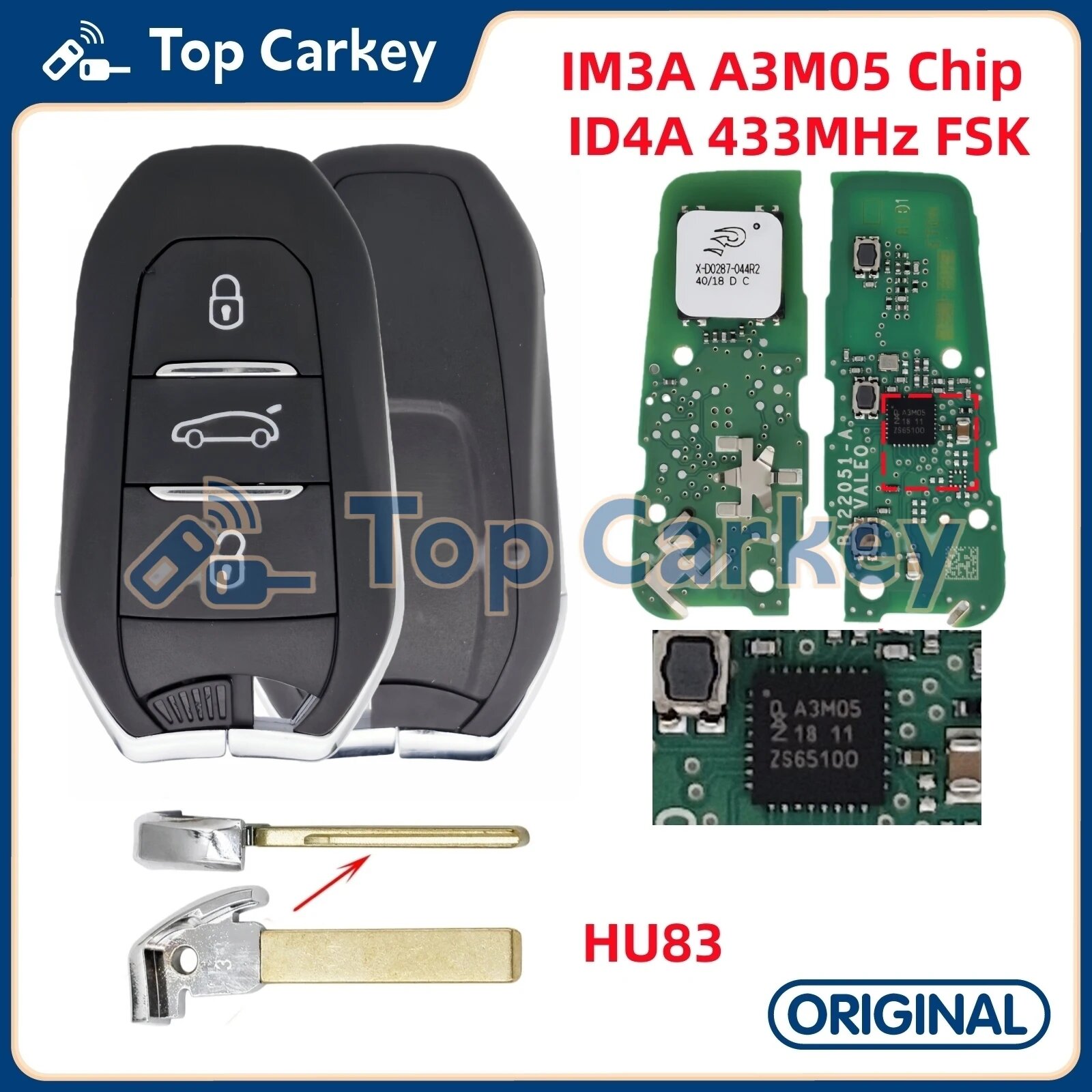 Оригинальный смарт-ключ IM3A A3M05 ID4A 433MHz Peugeot Citroen