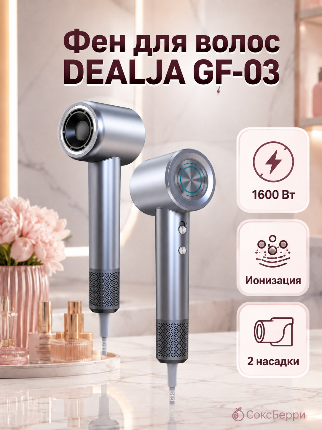 Высокоскоростной фен для волос DEALJA GF-03 1600 Вт, ионизация, 3 режима