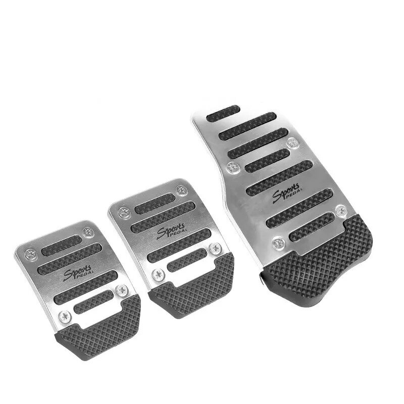 Комплект из 3 автомобильных педалей акселератора и тормоза, алюминиевый сплав, противоскользящие, серебристый
