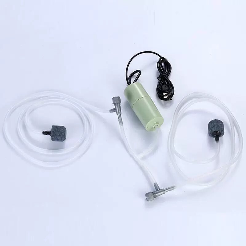 Мини-USB аквариумный насос для аэрации, зеленый, низкая подача воздуха, два шланга и два камня