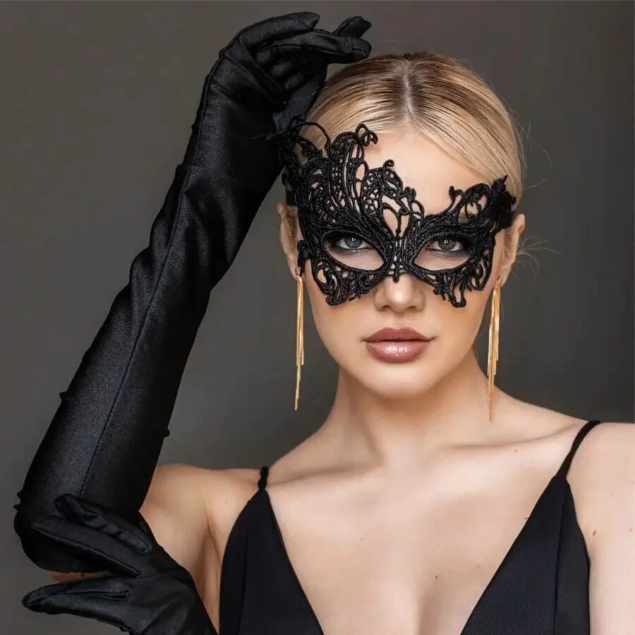Женские ажурные полумаски Black Mask3