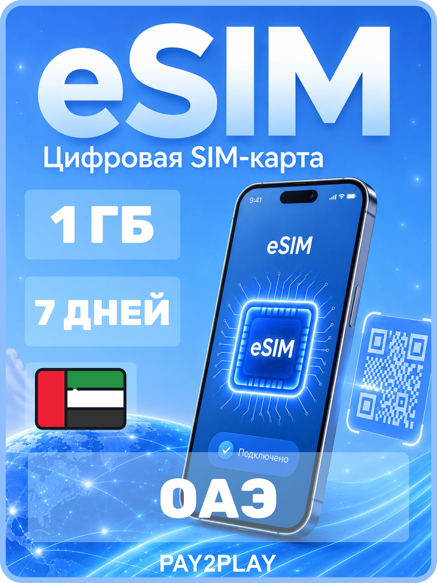 ESIM ОАЭ, 1 ГБ на 7 дней / Digital eSIM United Arab Emirates, 1GB, 7 days