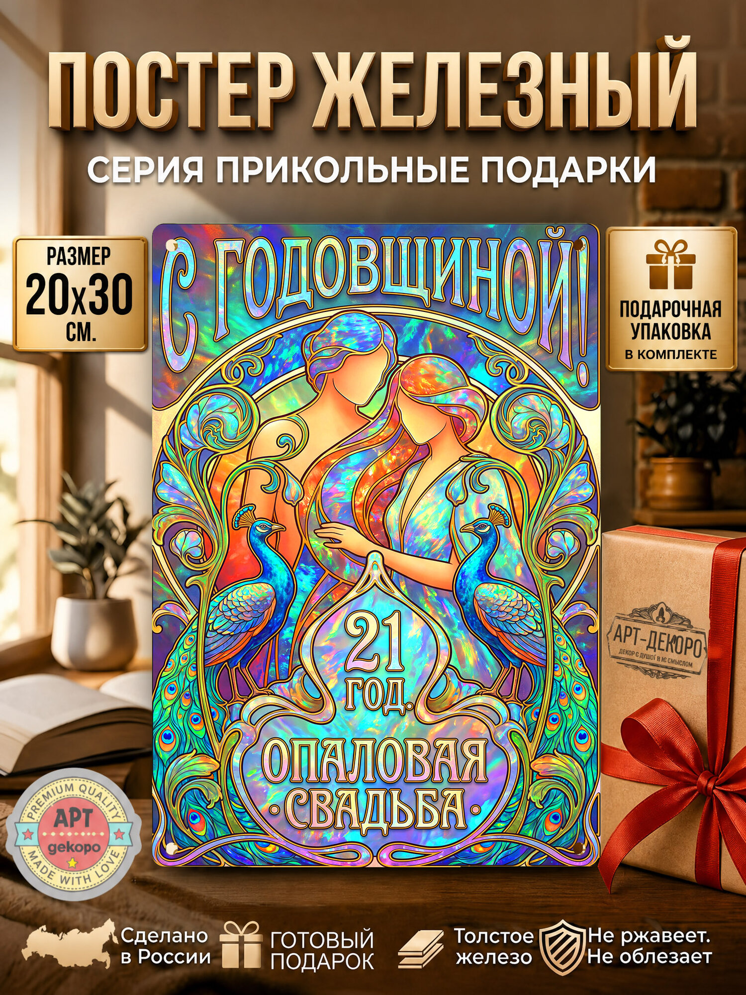Подарок на годовщину 21 год опаловая свадьба дерева подарочная упаковка в комплекте