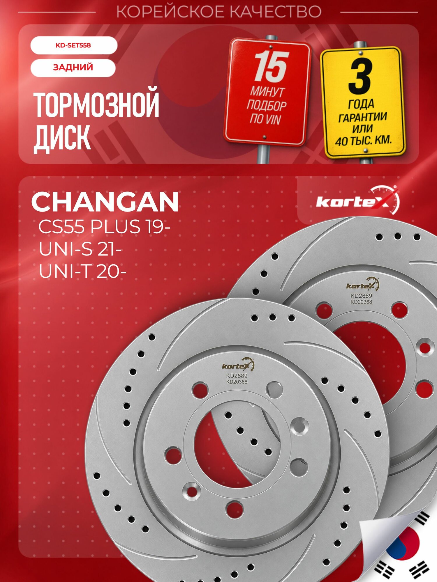 Комплект задних тормозных дисков для Changan CS55 Plus, UNI-S, UNI-T, 283 мм, Geomet, перфорация и насечки, 2 шт.