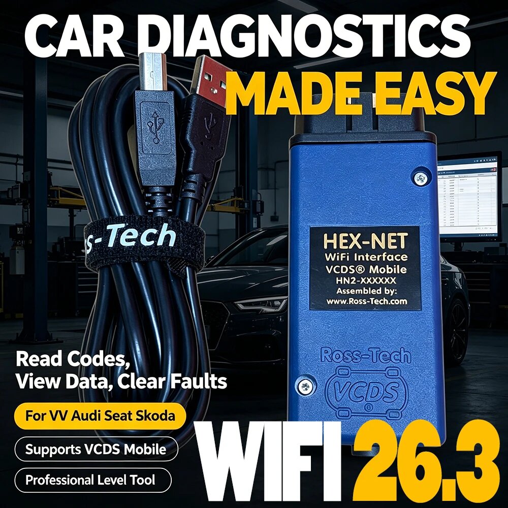 Интерфейс VCDS VAGCOM 2026 с Wi-Fi HEX V2, обновление 26.3 для VW, Audi, Skoda, Seat, Русский