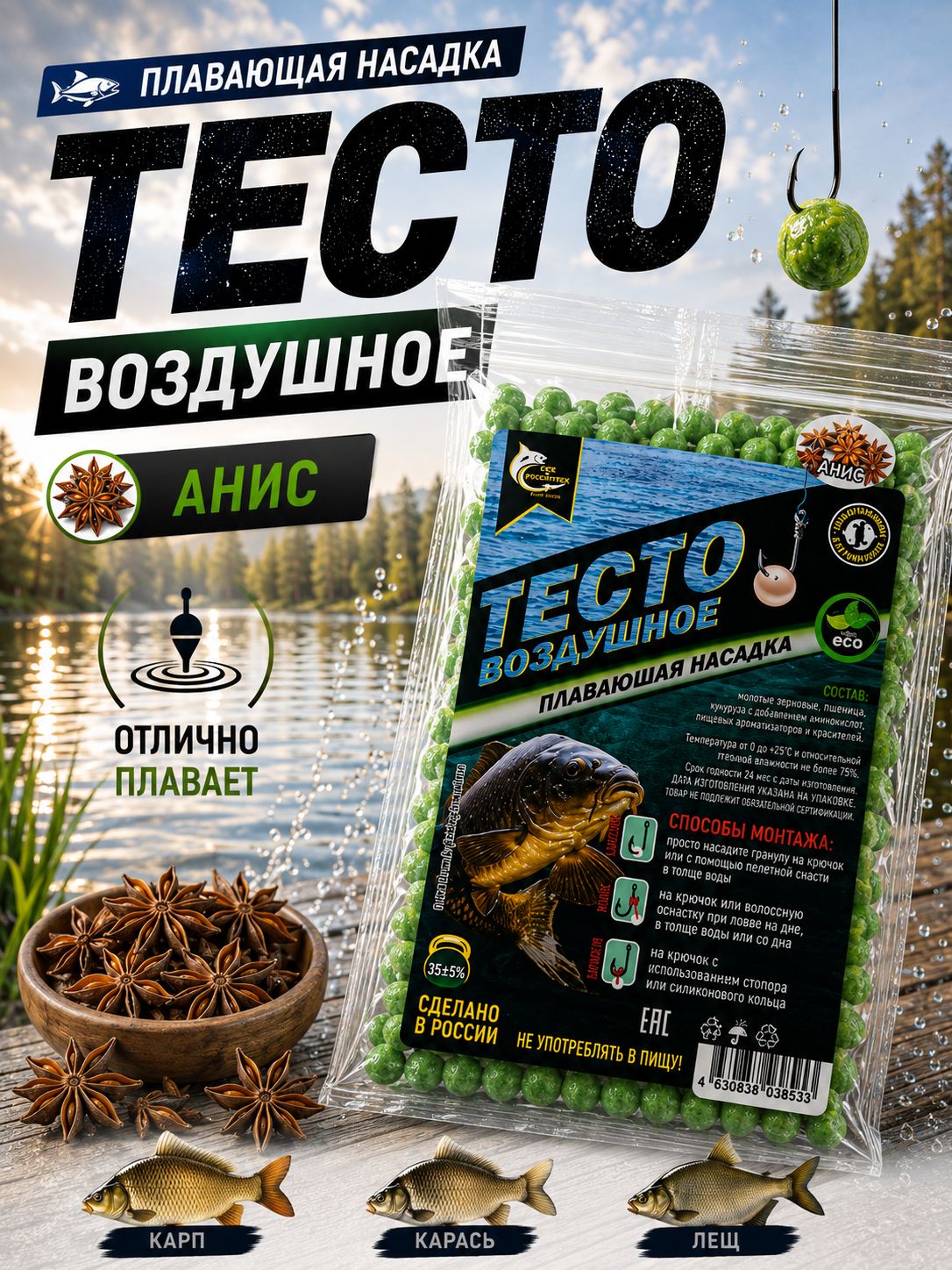 Воздушное тесто для рыбалки Анис, плавающая насадка на карпа, карася и леща, тесто для холодной воды