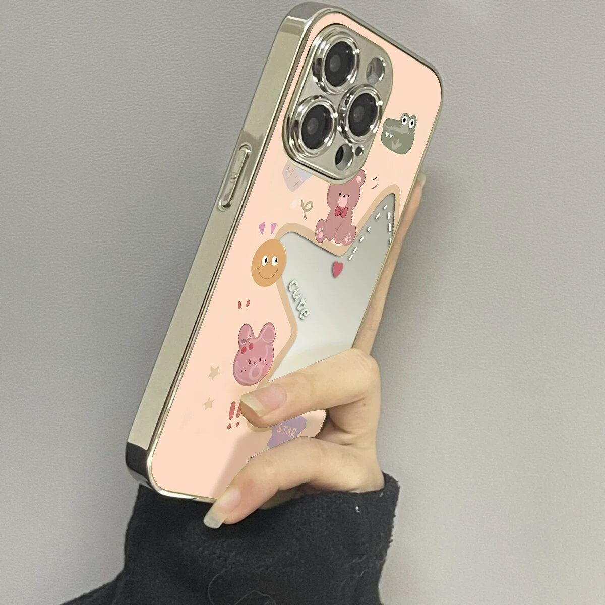 Чехол для iPhone 13 с зеркальной отделкой и розовой звездной медвежонком - премиум-защитный чехол для серии iPhone 13