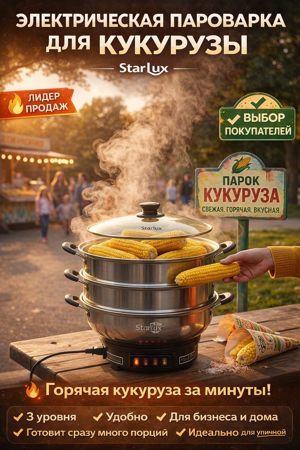 Starlux brand Пароварка электрическая StarLux SL-3, серый, серебристый