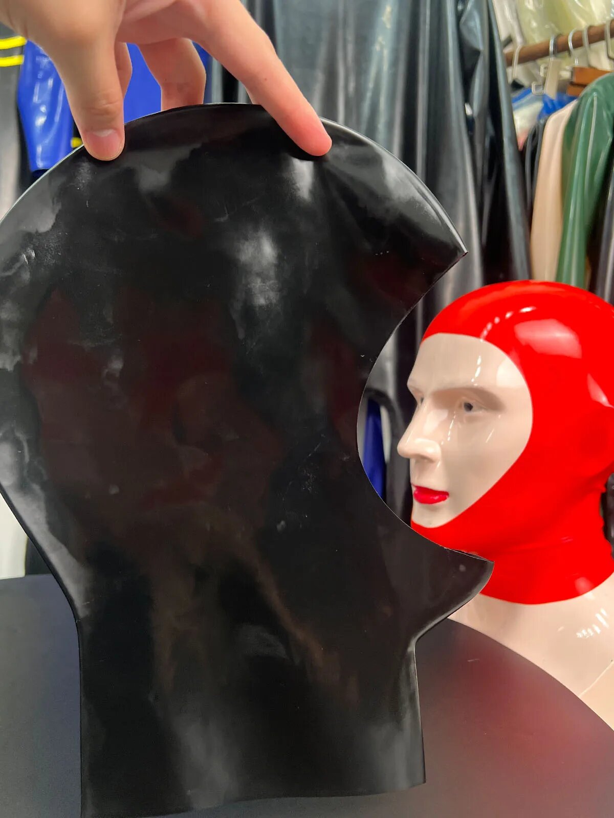 Красный глянцевый масок-капюшон из спандекса Черный, XL, black hood2