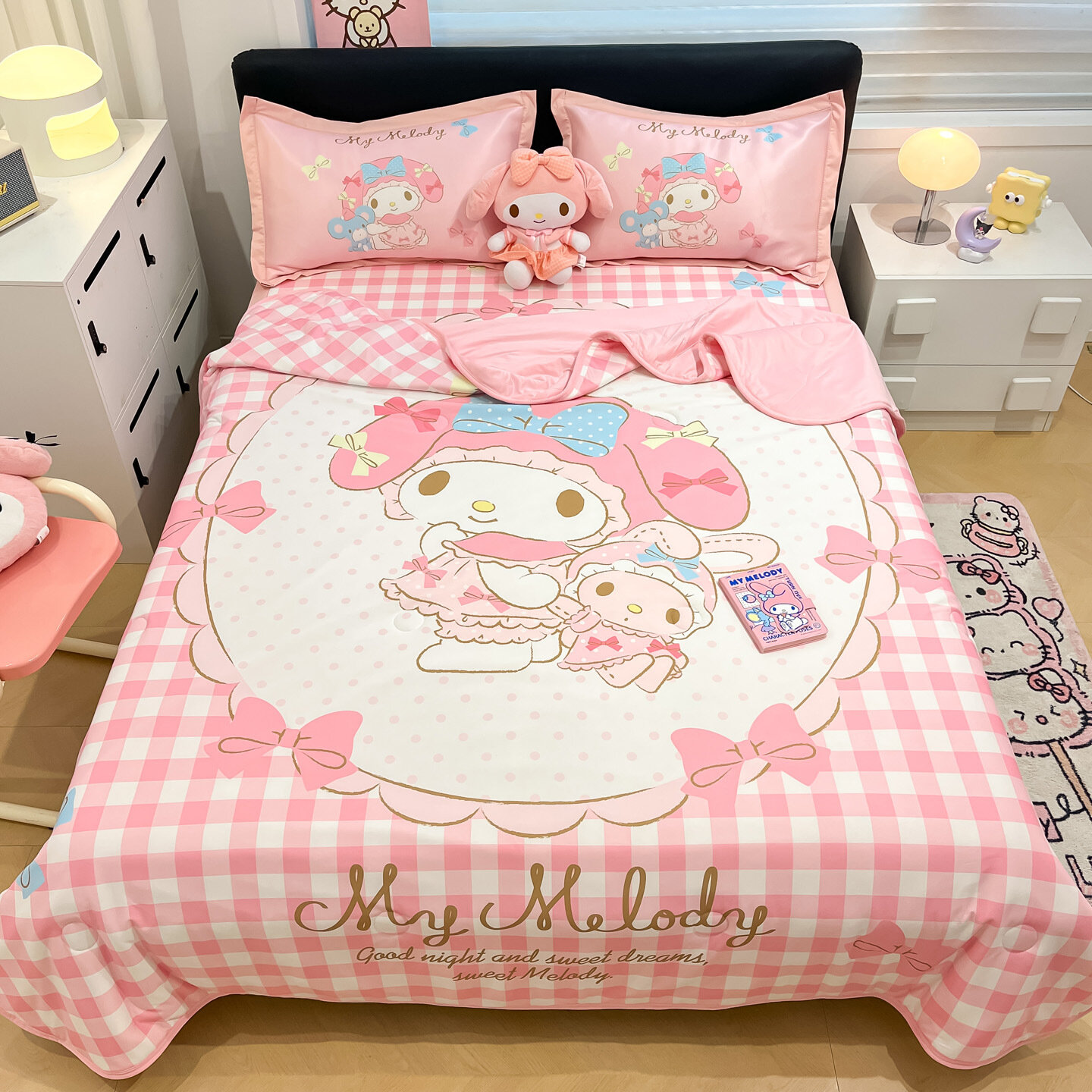 Летнее одеяло Sanrio Рамка My Melody 150x200см Охлаждающее Шелковое Цифровая Печать Стирка Кондиционерное Одеяло