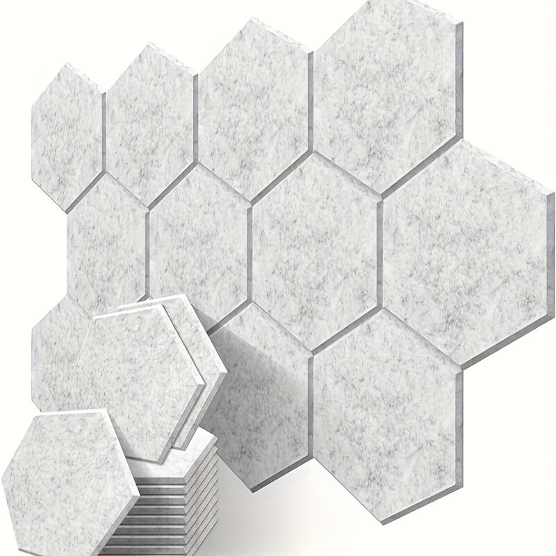 Самоклеящиеся шестиугольные акустические панели, 10 шт, 12x10x0.4 дюйма, высокая плотность, серебристо-серый, для дома и офиса