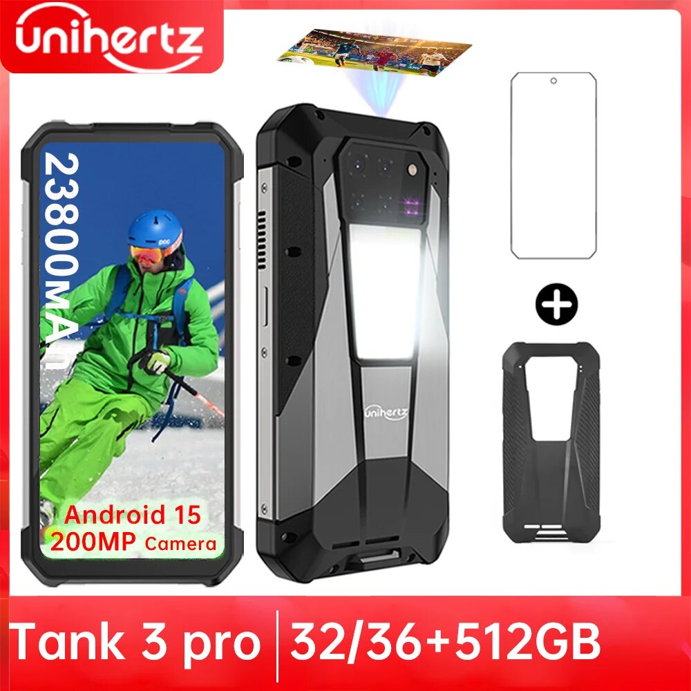 Unihertz Tank 3 Pro 5G, 18ГБ RAM, 512ГБ, 23800 мАч, проектор