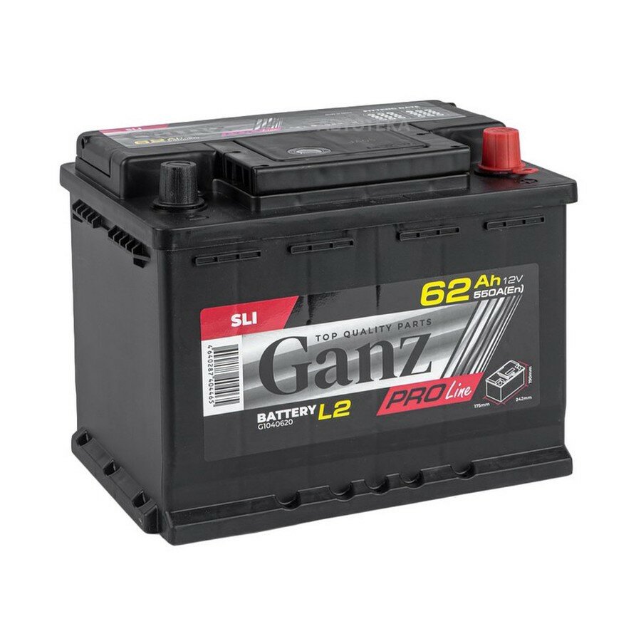 Аккумулятор GANZ PRO-Line DIN 62 А/ч обратный R+ 242x175x190 L2 EN 550 А GANZ G1040620 Аккумулятор GANZ PRO-Line DIN 62 А/ч обратный R+ 242x175x190 L2 EN 550 А