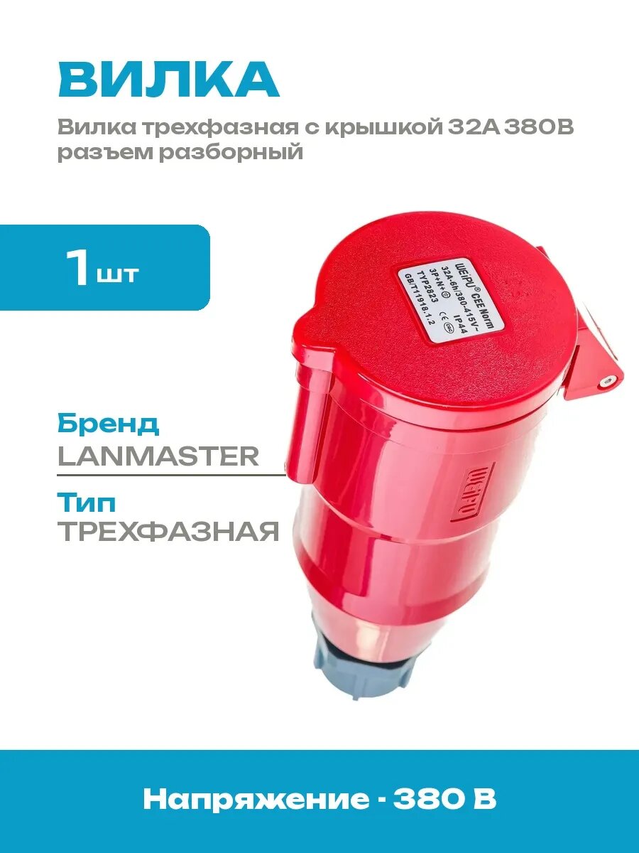 Разъем кабельный силовой 32А 380В 3p+n+e красный разборный
