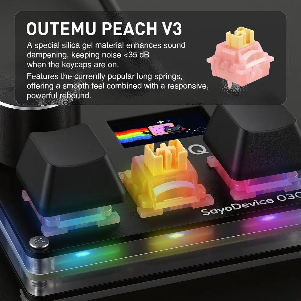 Sayodevice Клавиатура проводная , (Outemu Silent Peach), Русская раскладка, черный
