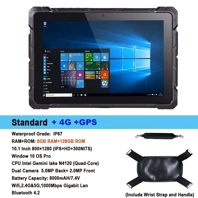 Промышленный планшет RUGLINE Windows 10 10.1" 8ГБ 128ГБ 4G LTE 4GB, 4G GPS