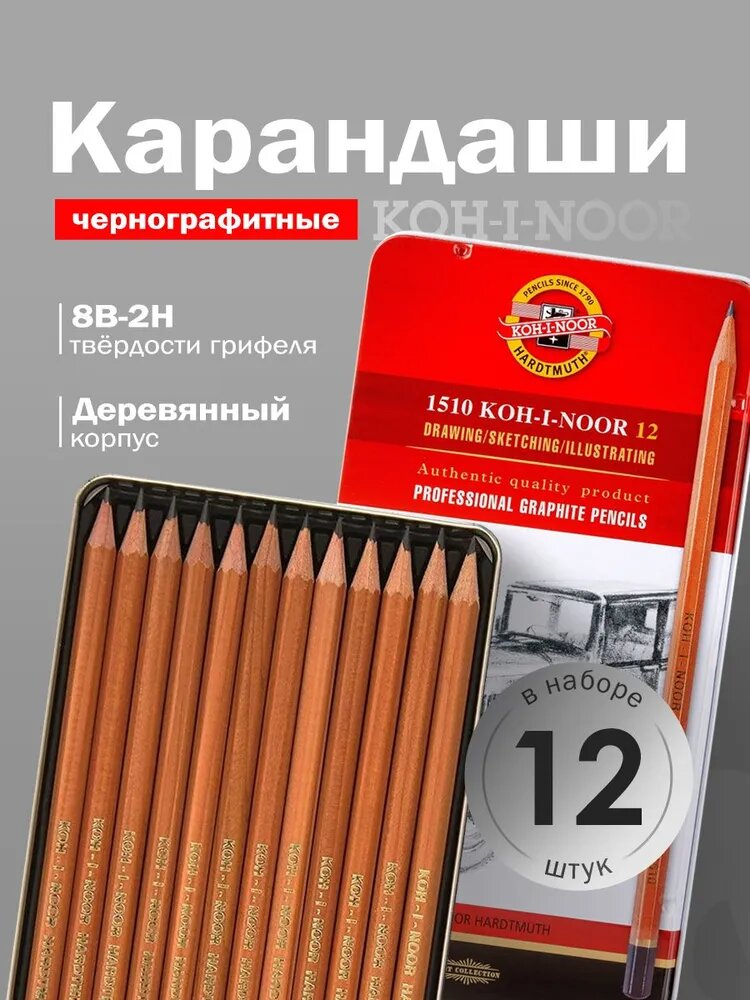 Карандаши простые художественные для рисования, набор 12 шт, твердость 8B-2H, графитовые карандаши для скетчинга
