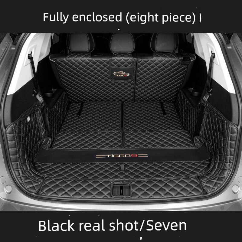 Чисто черный комплект ковриков для багажника Chery Tiggo 9 2026 модель 7-местный полное покрытие 8 предметов