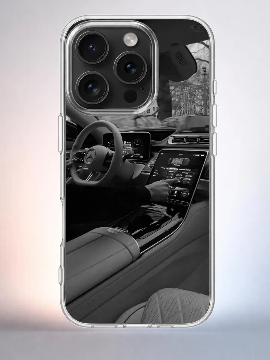Чехол iPhone 15 Pro руль и зеркало силиконовый