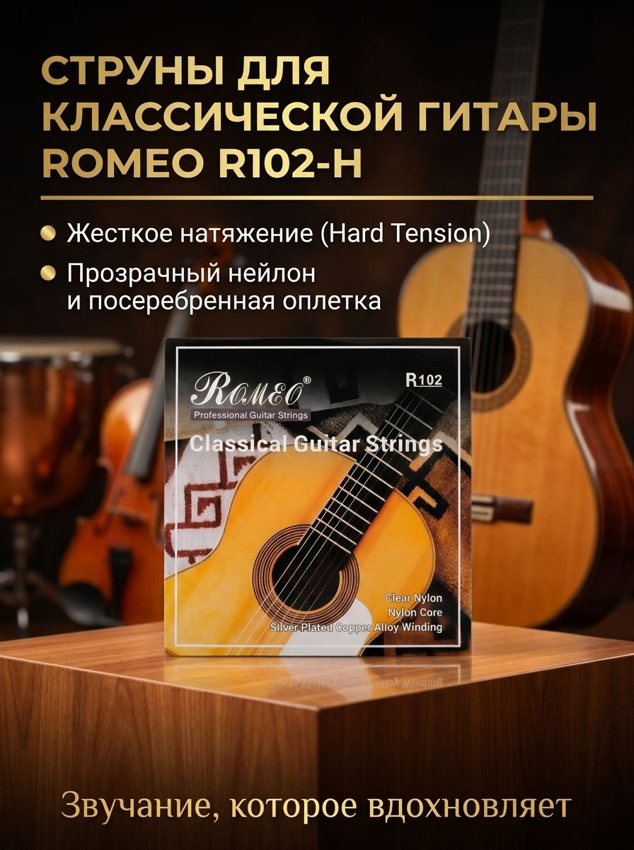 Струны для классической гитары нейлоновые, Romeo R102-H, комплект