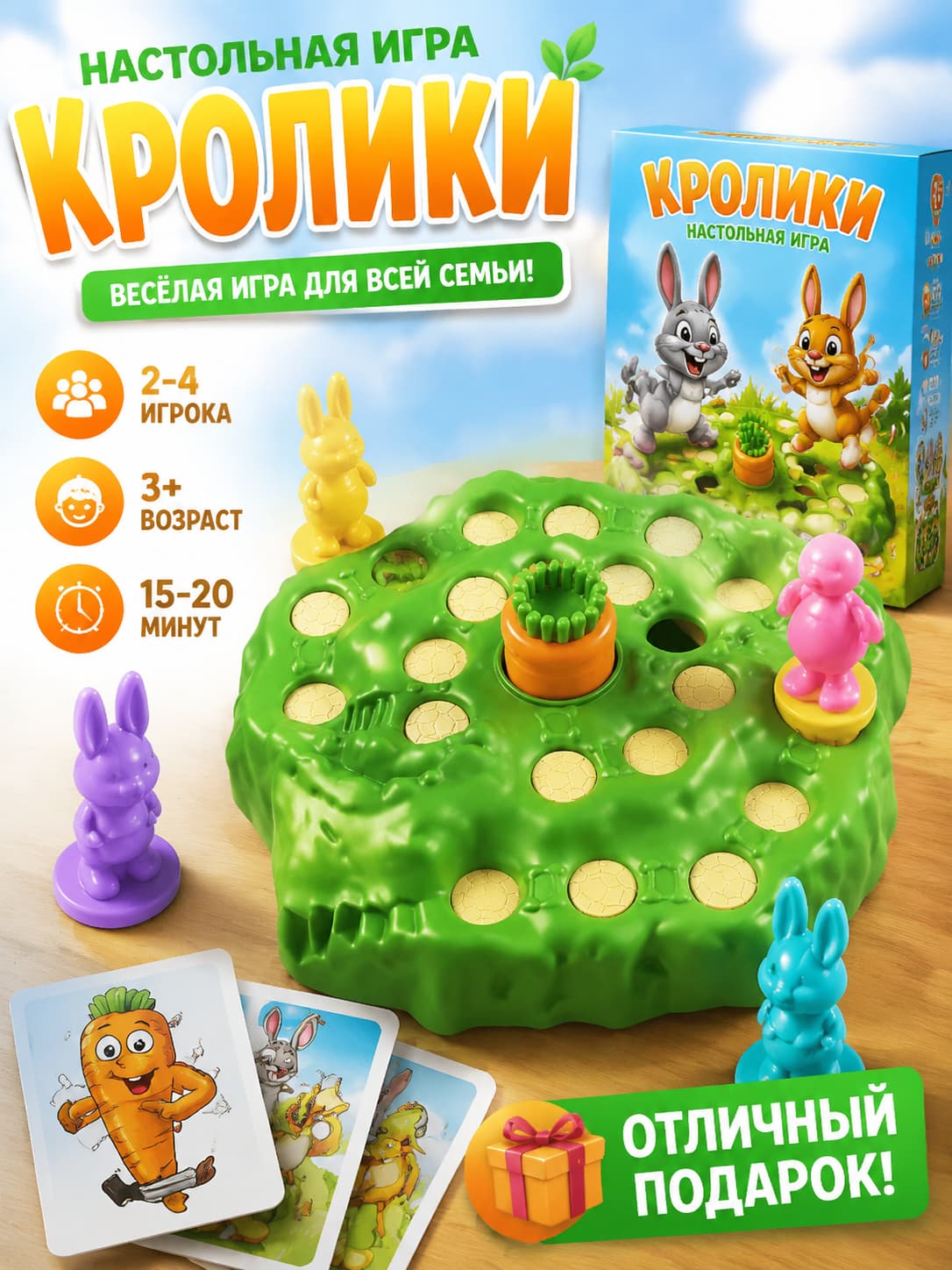 Кролики настольная игра для детей и семьи, для домашних вечеров и веселого совместного досуга