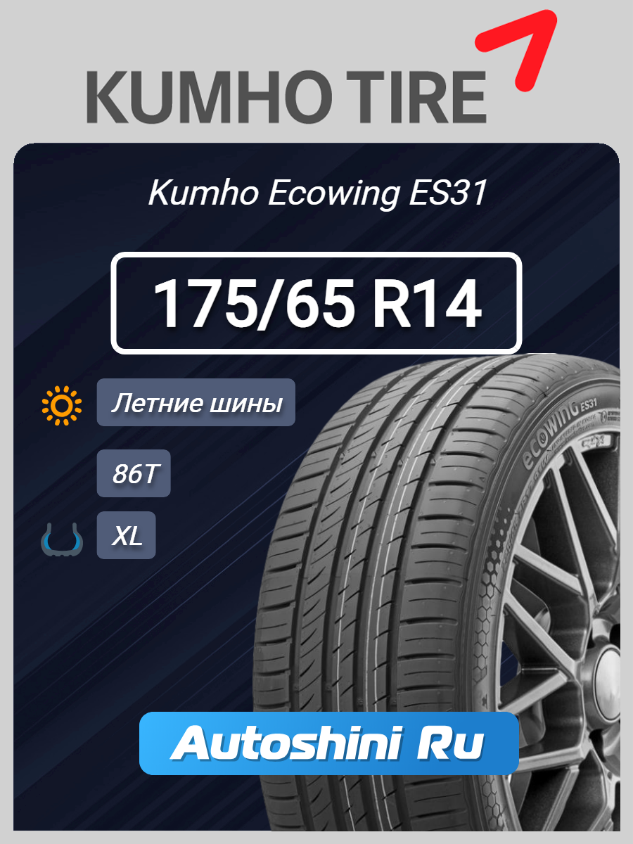 Шины летние Kumho Ecowing ES31 175/65 R14 86T XL