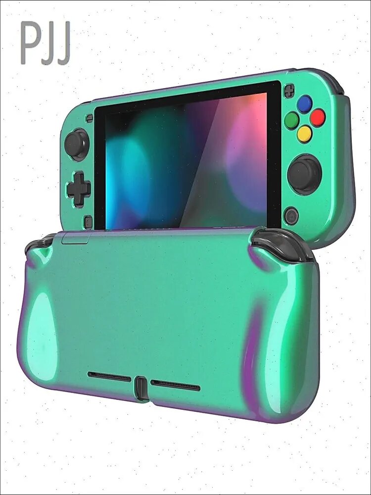 PlayVital ZealProtect Чехол для Switch Lite, жёсткий эргономичный, с защитным стеклом и насадками на стики, хамелеон зелёно-фиолетовый