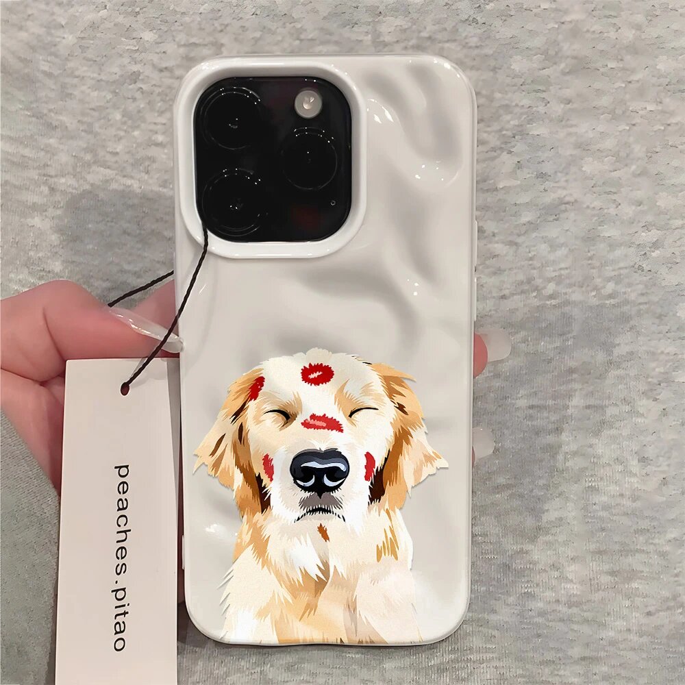 Чехол для телефона Iphone Air 13 17 Plus 15 Pro Max 11 12 14 16, изящный чехол с полной защитой и красными губками в виде золотистого ретривера
